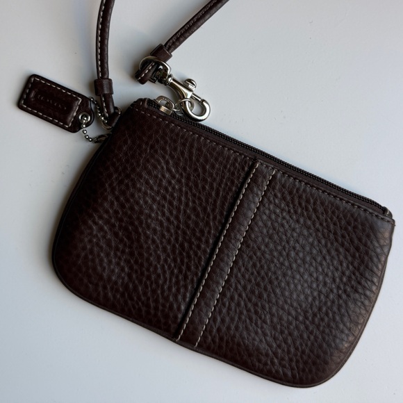 Coach | Bags | Coach Chocolate Brown Pebbled Leather Wristlet Small ...